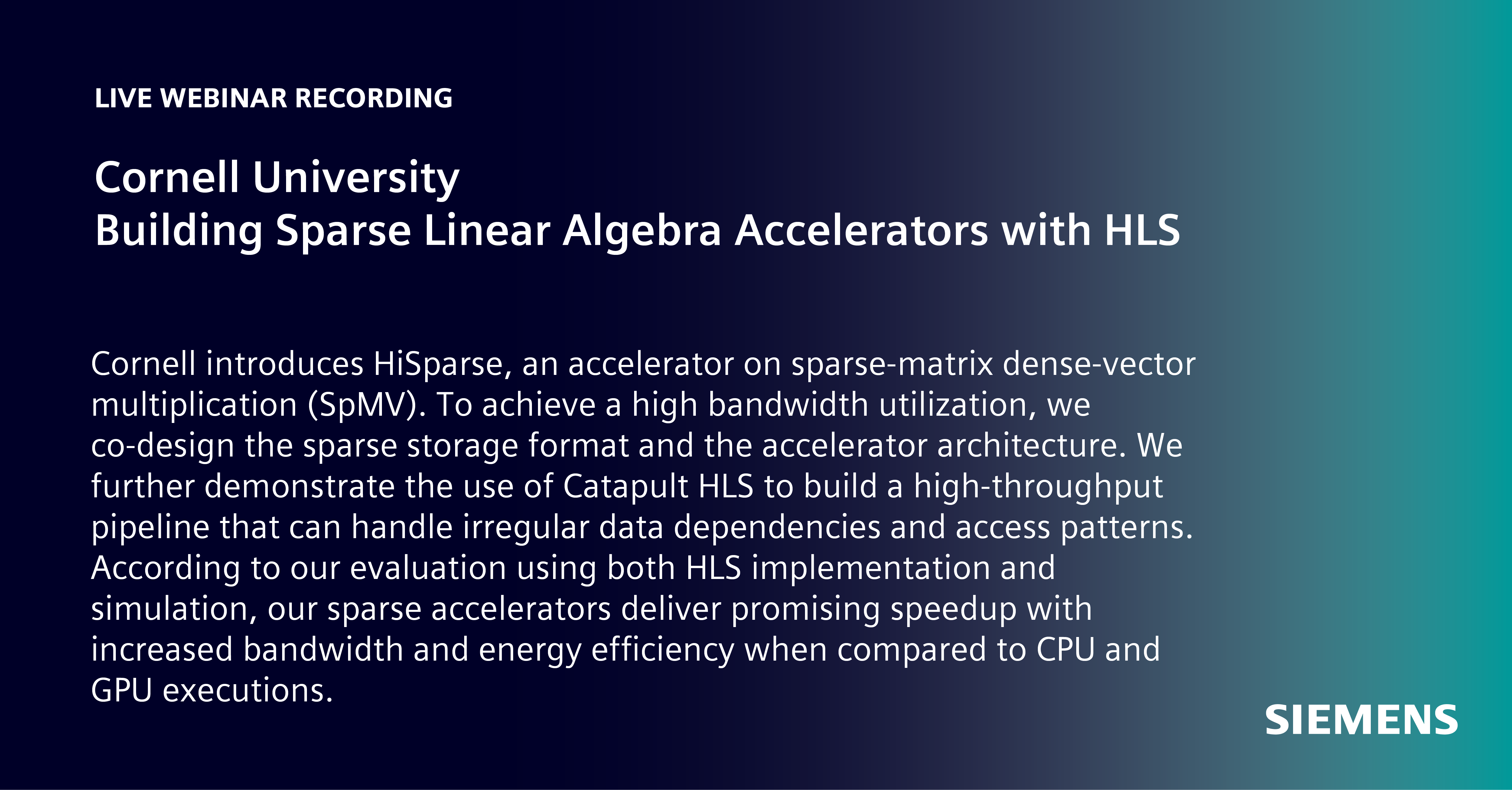 Cornell University: Building Sparse Linear Algebra Accelerators with HLS
